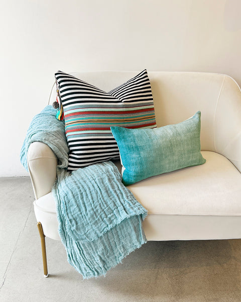 SALE Blue Hand-Painted Open-Weave Linen Throw – atacama home